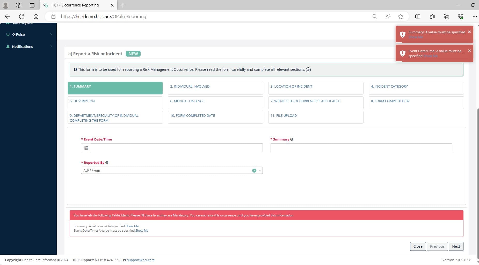 Digital Transformation of Occurrence Reporting in Healthcare - HCI